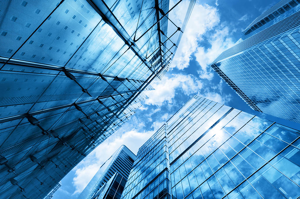 Modern business skyscrapers, high-rise buildings, architecture raising ...